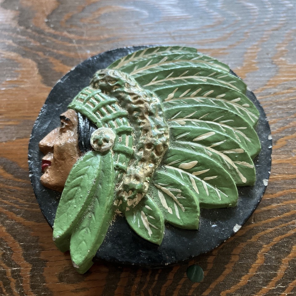 Vintage Native American Chalk-ware Wall Plaque Nice Colors Souvenir ...