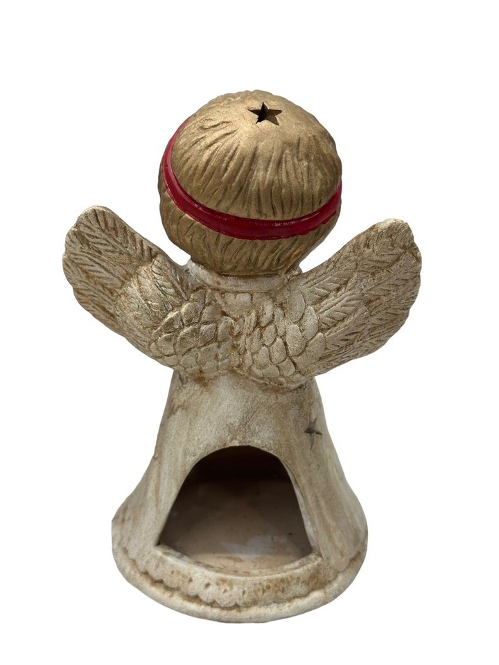 Christmas Ceramic PRAYING Angel Tea Light Candle Holder GILDED Stars ...