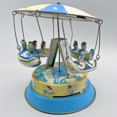 Tin Carousel Toy – Space Theme Rockets & Aliens – 7" Litho China – VTG ...