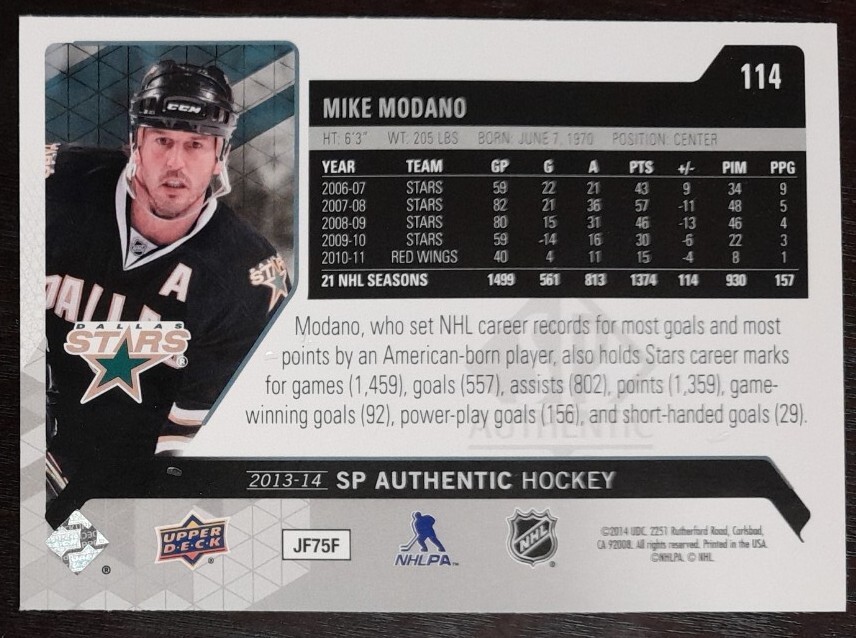 2013 - 2014 SP Authentic Mike Modano Stars #114 Hockey Card | eBay