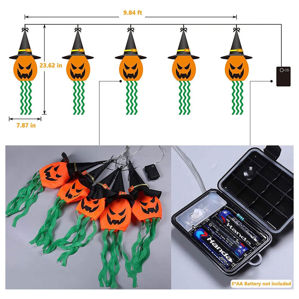 5X Halloween LED Witch String Hanging Glowing Ghost Party Hat Lantern ...