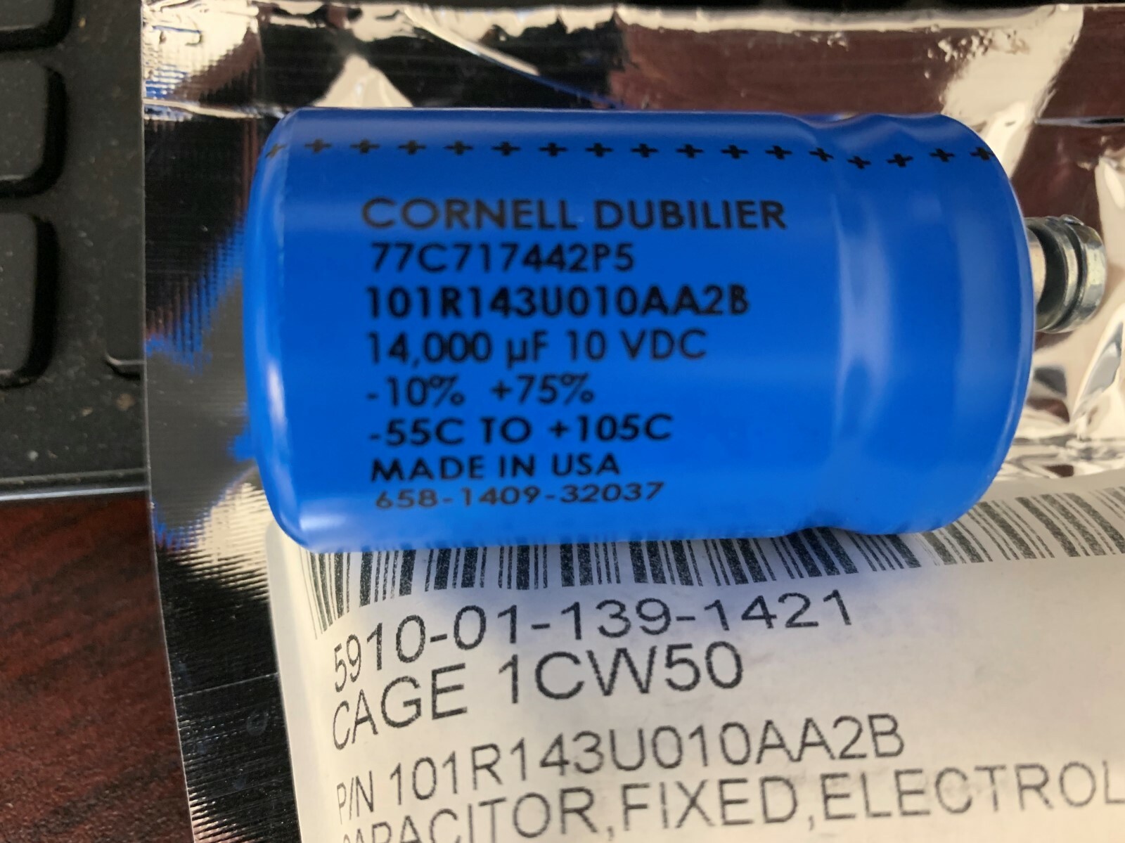 Cornell Dubilier Fixed Electrolytic Capacitors 14000 uF 10 VDC 10V -10% ...