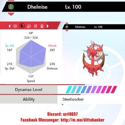 Pokemon Sword/Shield 6IV ULTRA SHINY Dhelmise w/ Colbur Berry (Adamant ...