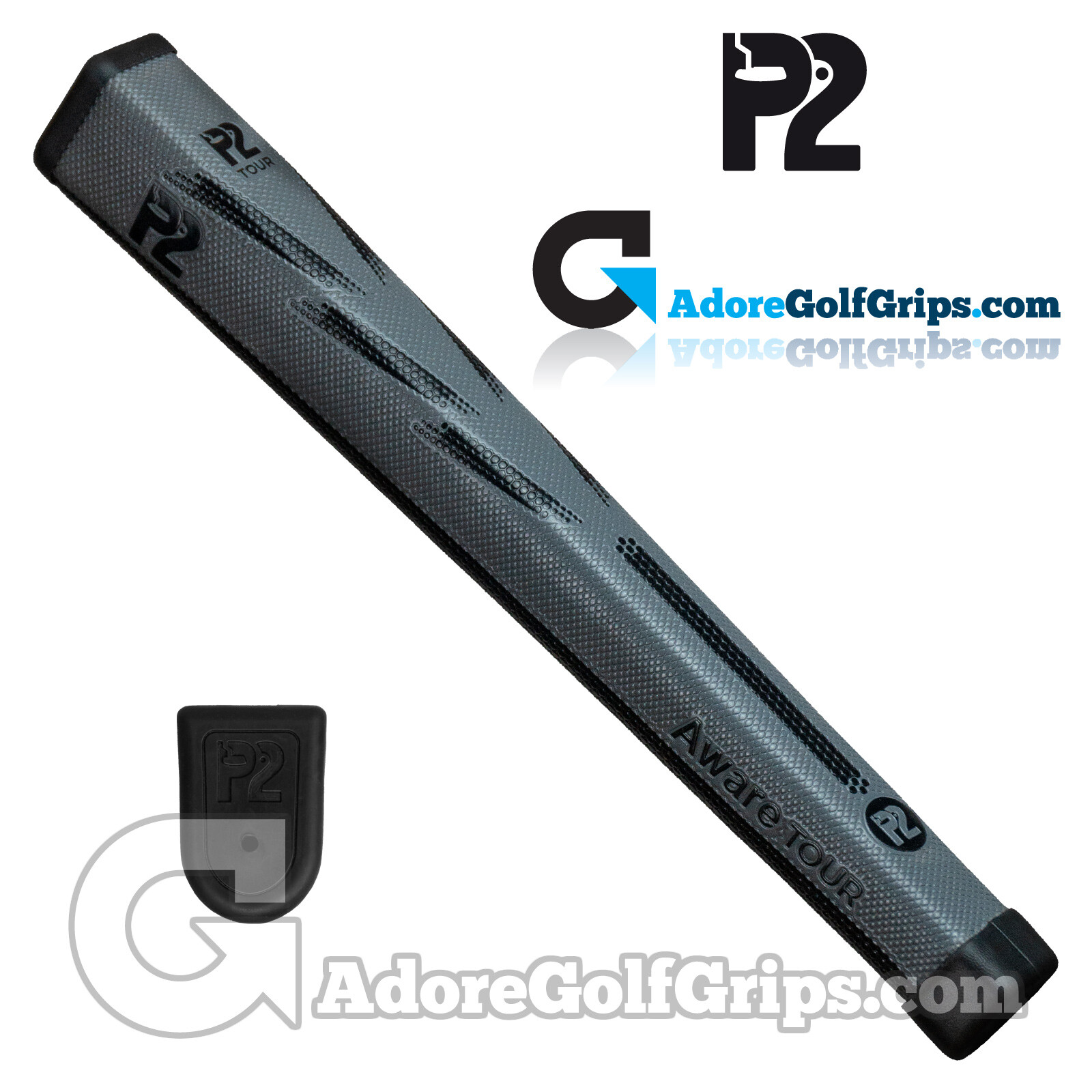 P2 Aware TOUR Midsize Putter Grip (Lightweight) - Grey / Black + Free ...
