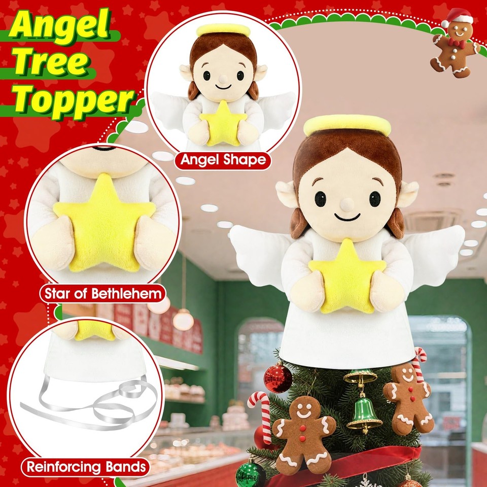 Cute Christmas Tree Topper Angel, 9'' Cartoon Plush Angel Holding Star ...