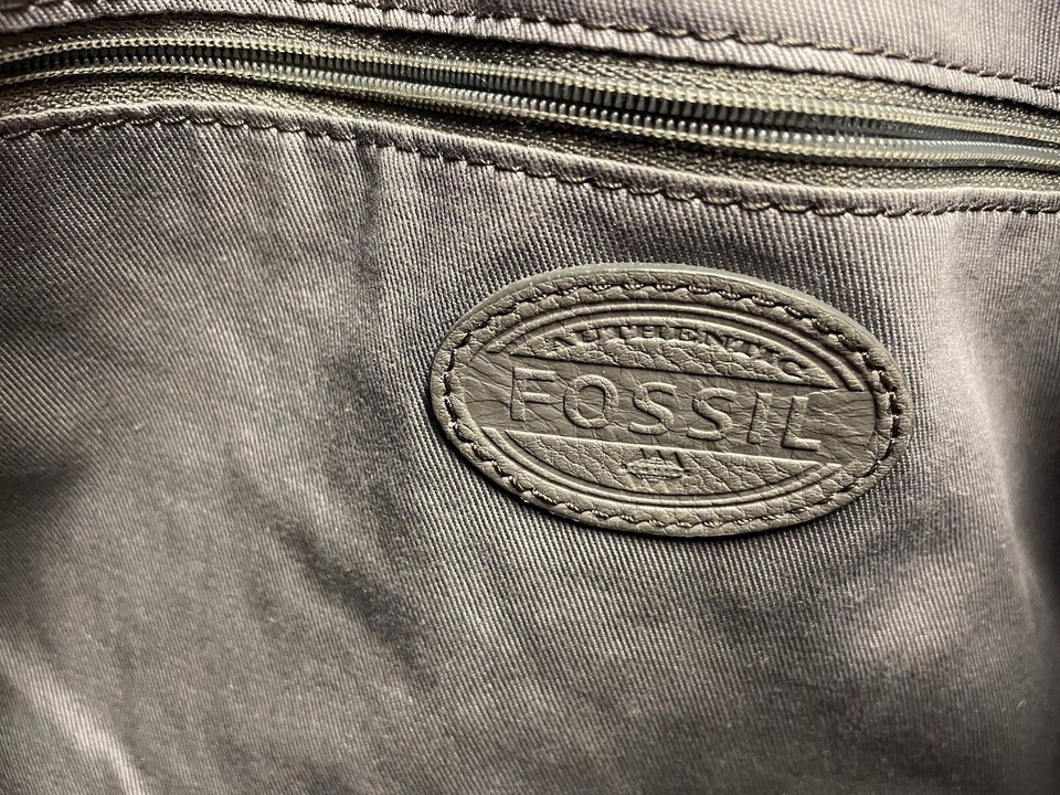 Fossil Leather Handbag Medium Size Gray w/Purples, Cream 2 Handle Strap ...