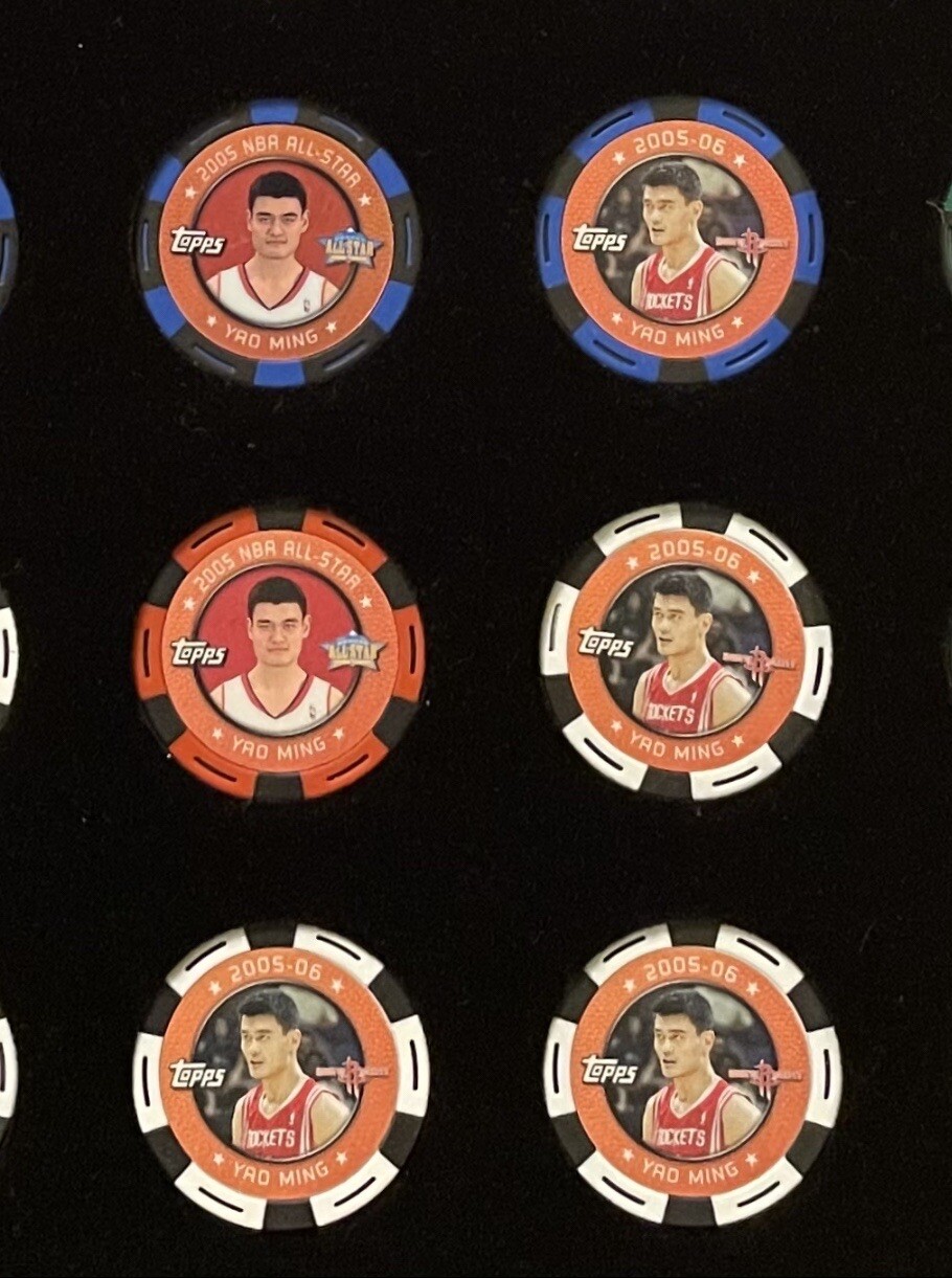 (6) Yao Ming 2005-06 Topps NBA Collector Chips BLUE FOIL /299, and Base ...
