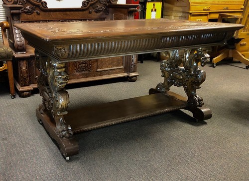 VICTORIAN HORNER GRIFFIN LIBRARY PARTNERS TABLE C.1880, QUARTER SAWN ...
