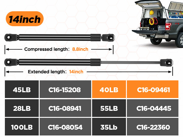 C16-09461 14Inch 40Lbs/178N Gas Shocks Struts for Camper Shell Truck ...