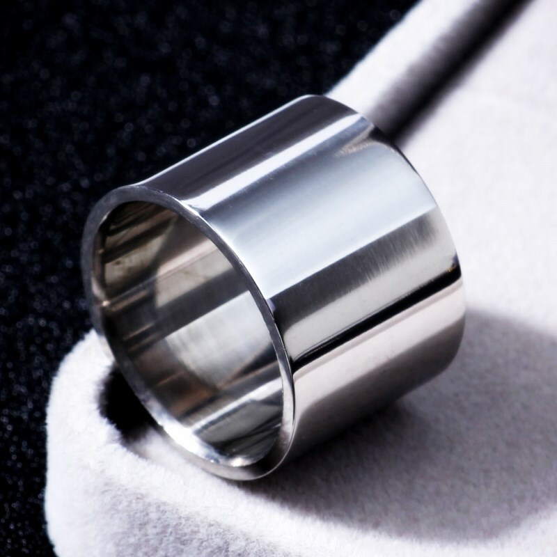 18mm Extra Wide Ring Polished Male's Band Stainless Steel Silver Ring ...