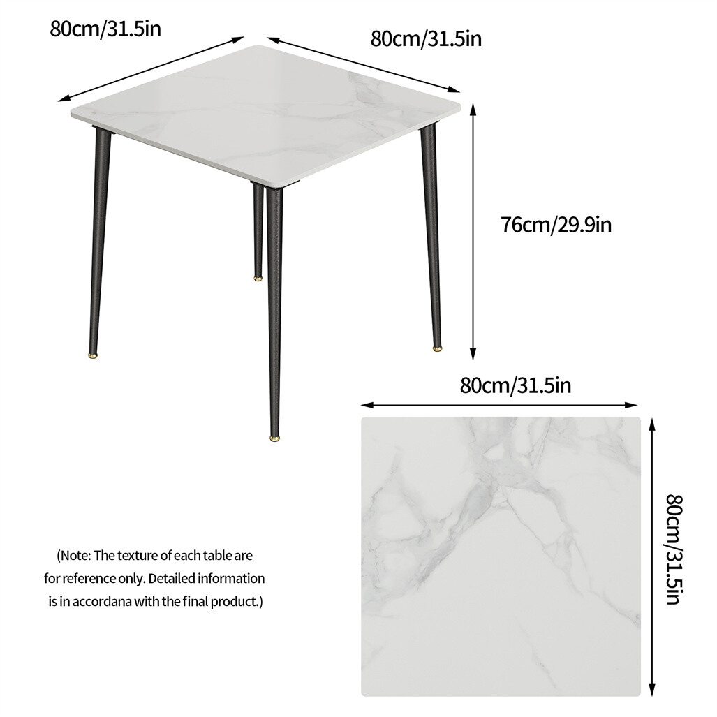 Square Home Marble Dining Table Compact w Sintered Stone Top Metal Legs ...
