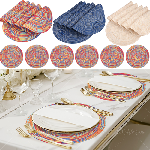 Set of 12pcs Round Placemats & Coasters Woven Table Place Mat Dining ...