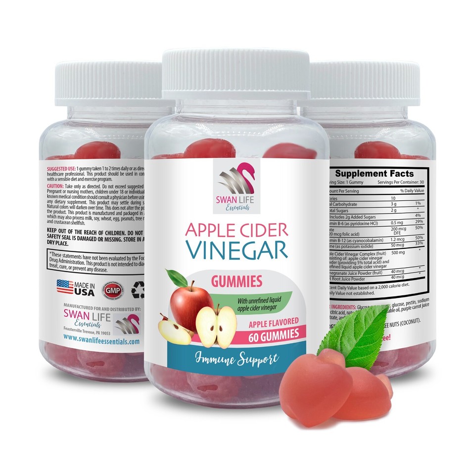 Zesty snack - APPLE CIDER VINEGAR - Gummy delight 2 Bottles 120 Gummies ...