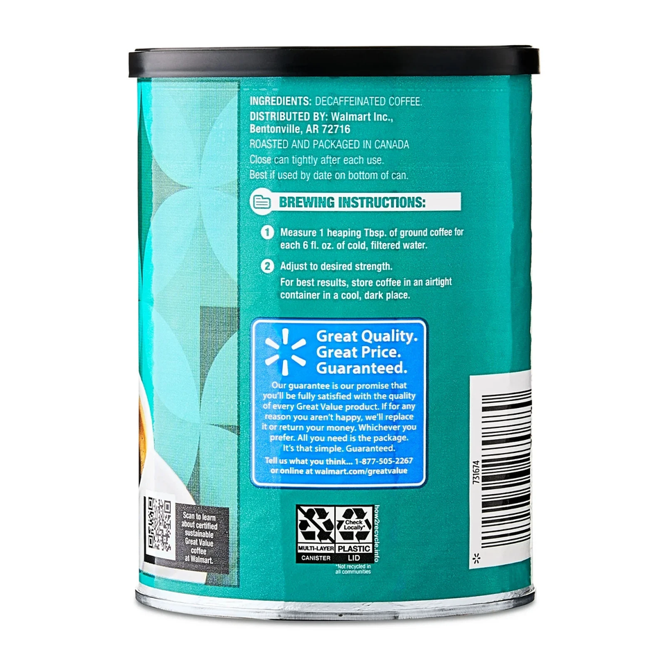 Great Value Decaf Classic Medium Roast Ground Coffee, 9.6 oz | eBay