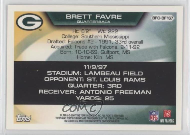 2007 Topps Chrome Multi-Year Issue Flight to 420 Brett Favre #BFC-BF167 ...