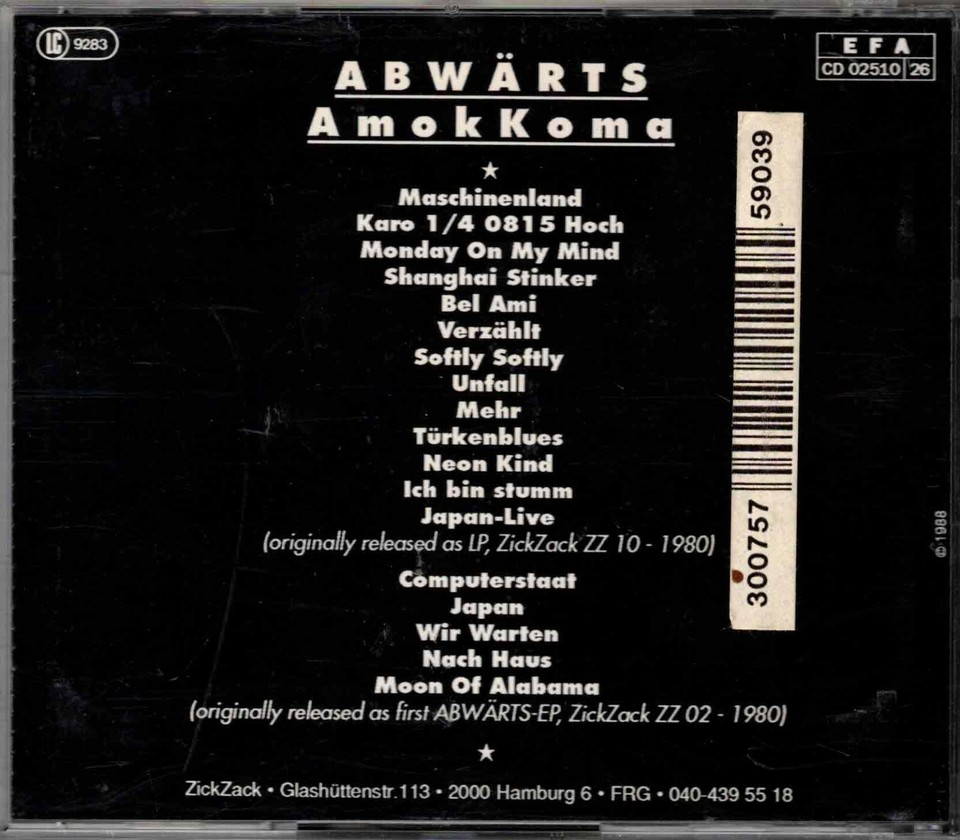 ABWARTS - Amokkoma CDA 1988 - GERMANY New Wave/Punk/Avantgarde MEGA ...
