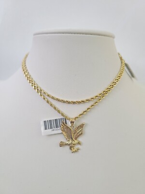 10k 2.5mm Rope Chain Eagle Pendant 18"-30" Yellow Gold Set Charm ...