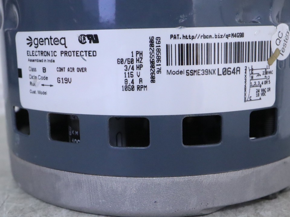 Genteq endura ECM Blower Motor 5SME39NXL064A 3/4HP 115V 1050RPM 607363 ...