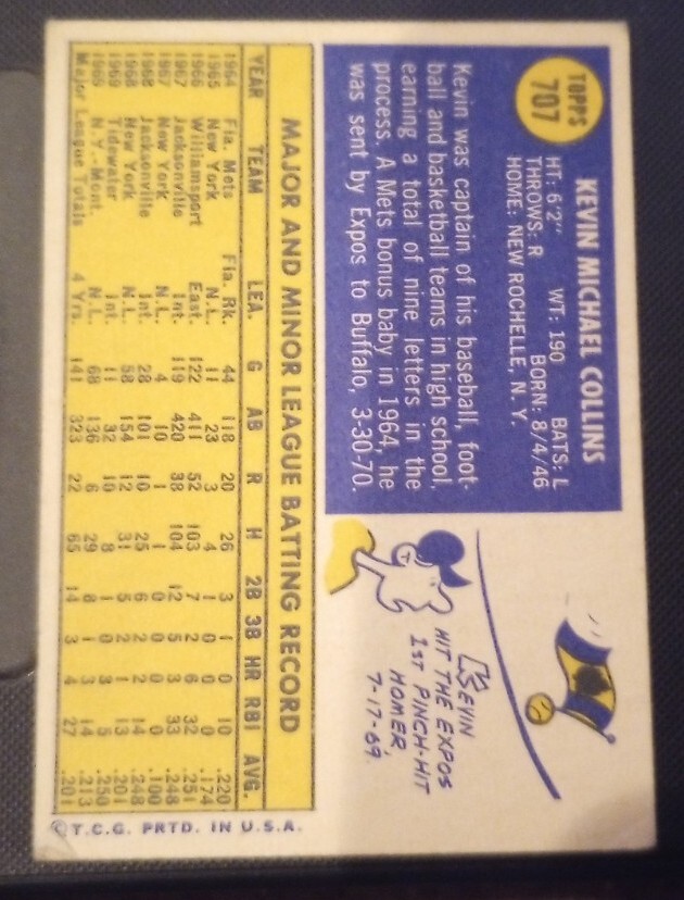 1970 Topps Baseball Kevin Collins Card #707 In VG Condition | eBay