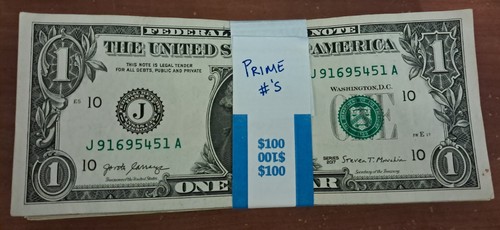 100 Fancy Serial Number $1 Dollar bills ALL PRIME NUMBERS | eBay