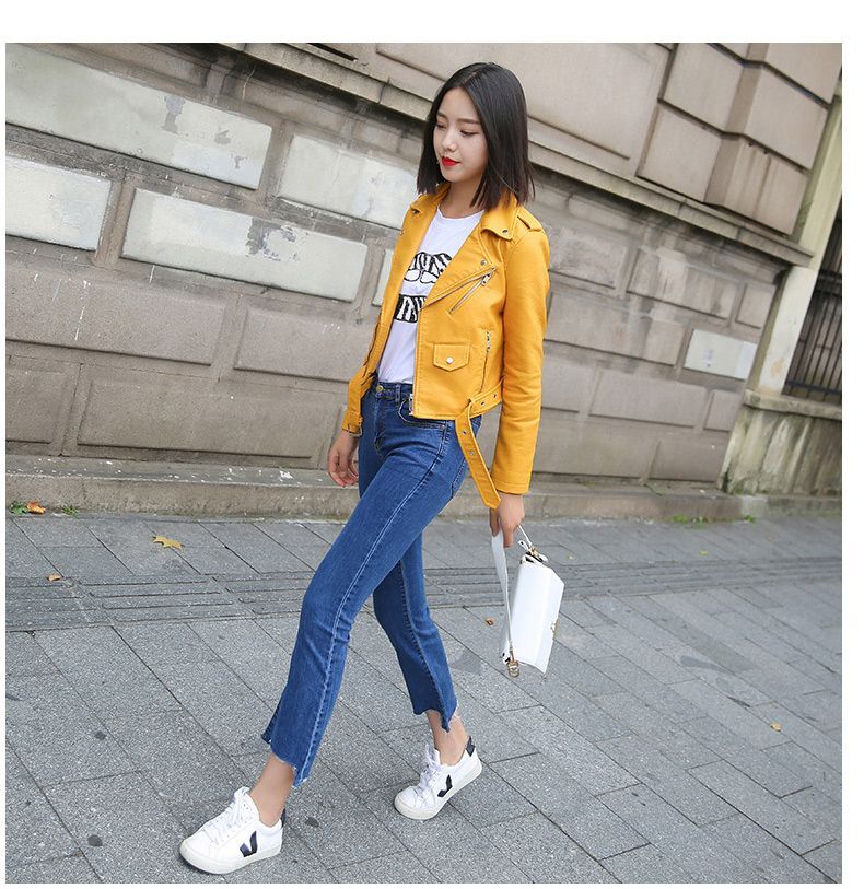 Pu Jacket Women Fashion Bright Motorcycle Biker Coat Short Faux Leather ...