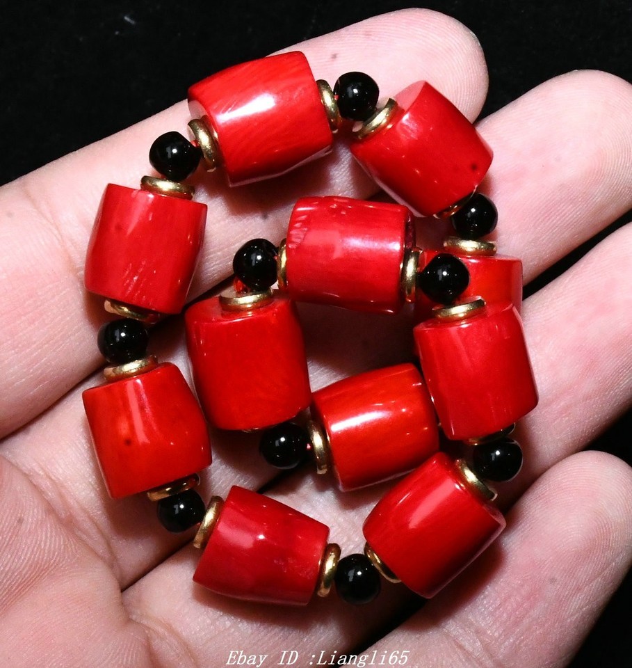 0,6'' Natürliche rote Korallenperlen Elastizität String Bunch Armband ...