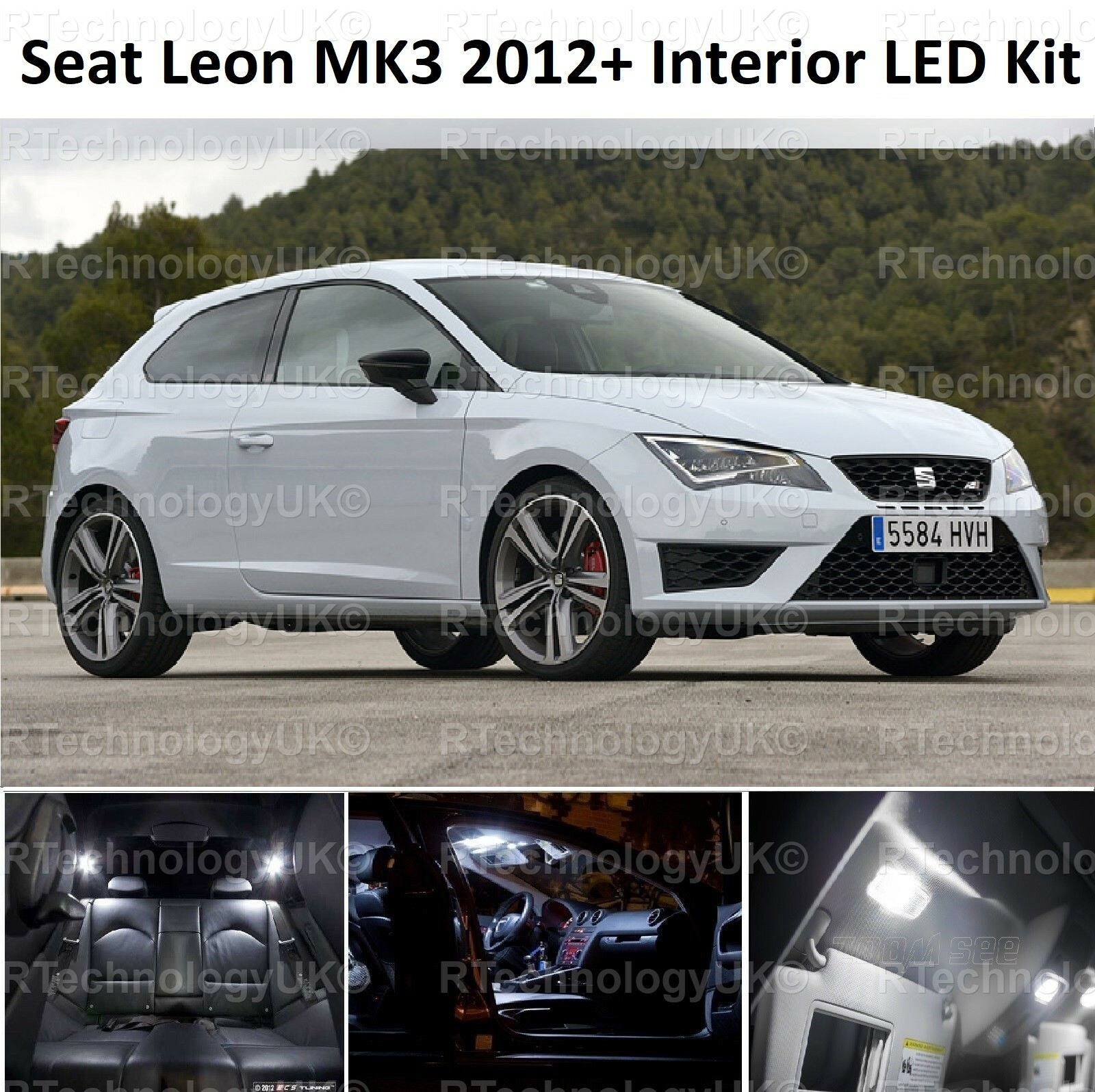PREMIUM for SEAT LEON 5F MK3 2012-2018 WHITE INTERIOR LED LIGHT KIT ...