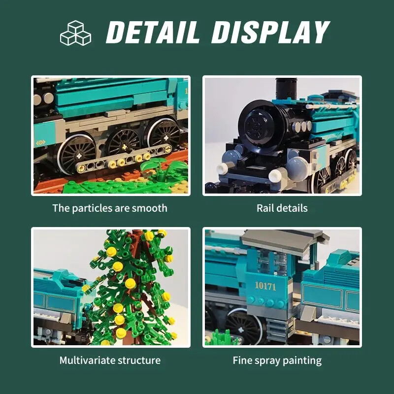 1031PCS Retro Green Steam Train Building Blocks City Rail Transport ...