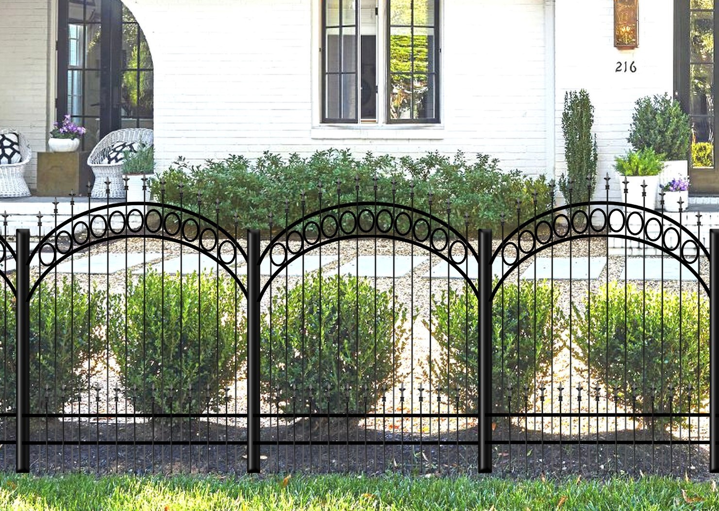 Arched Wrought Iron Fence Panels:4'Tall and 6' long, Rings And 18" Sub ...