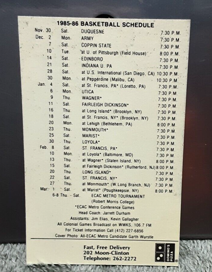 1985 1986 Robert Morris College Basketball Schedule | eBay