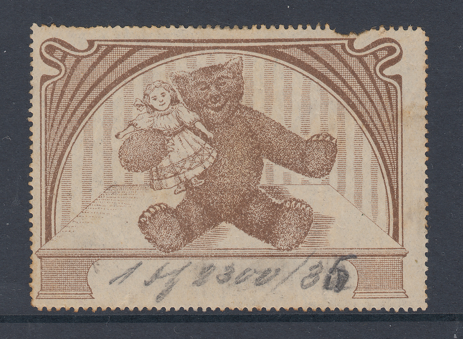 Rare cinderella stamp showing a teddy bear holding a doll | eBay