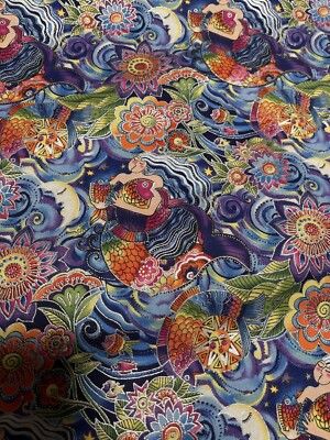 Laurel Burch Sea Goddess Mermaid Glitter Stripe Border Fabric BTHY | eBay