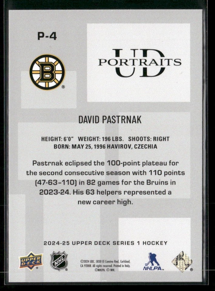 2024-25 Upper Deck Series 1 - Ud Portraits David Pastrnak #P-4 | eBay
