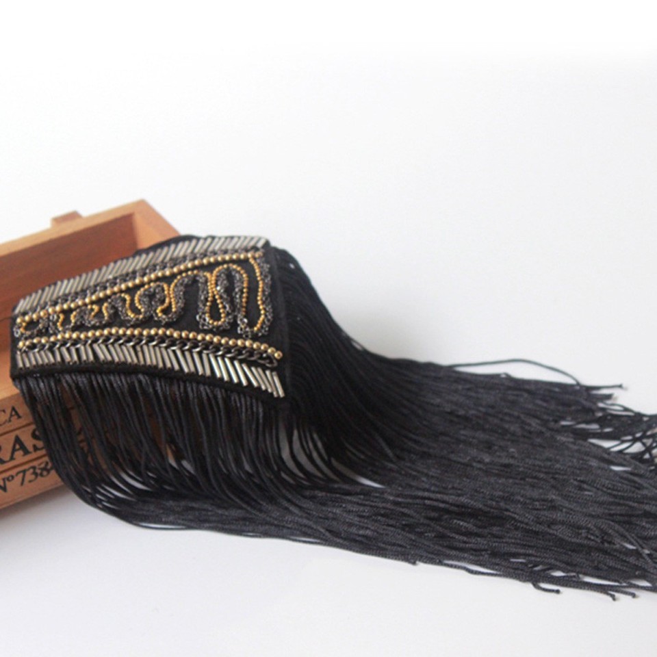 1 Pair Black Tassel Epaulet Shoulder Board Badge Bead Decor Shoulder ...