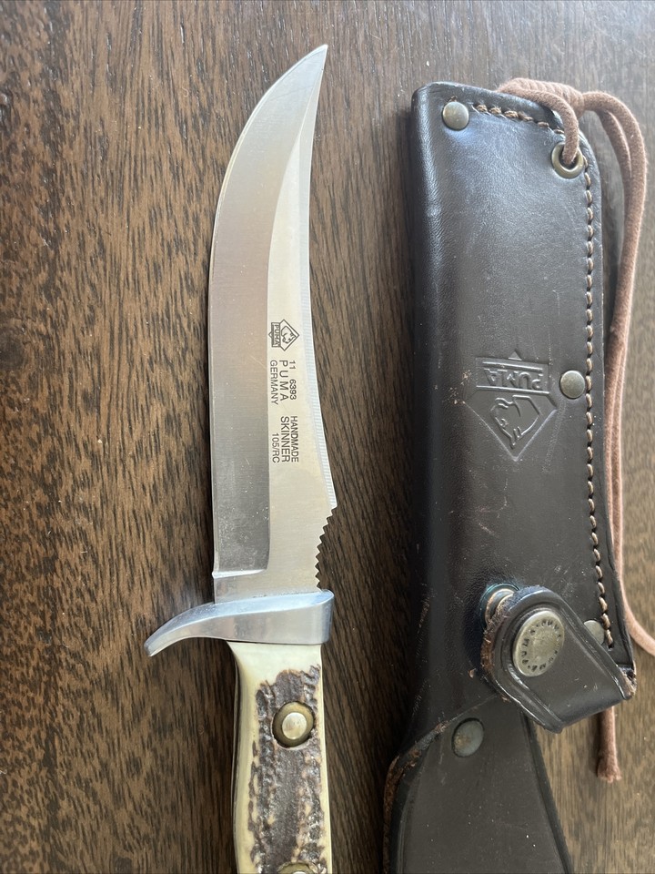 PUMA Skinner 6393 Fixed Blade knife & Embossed sheath - Handmade In ...