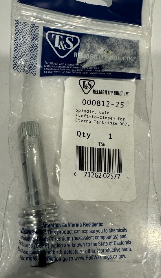 T&S 000812-25 Cold Spindle Stem Left To Close Externa Cartridge NEW! | eBay