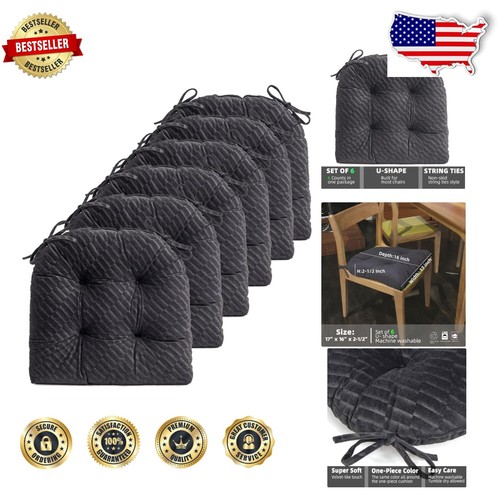 Machine Washable Chair Cushion Pads Set of 6 - 17" x 16" for Dining and ...