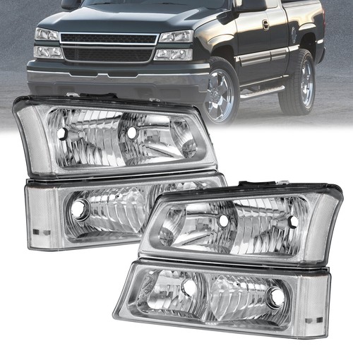 Headlights For 2003-2006 Chevy Silverado Avalanche Chrome+ Clear Bumper ...