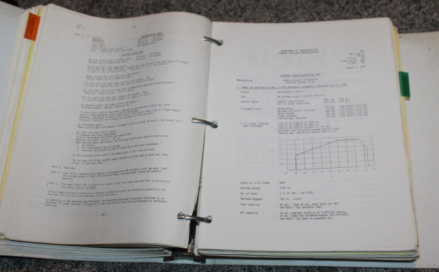 Boeing 747 Flight Manual Airline Factory Binder with Dept of Trans Data ...