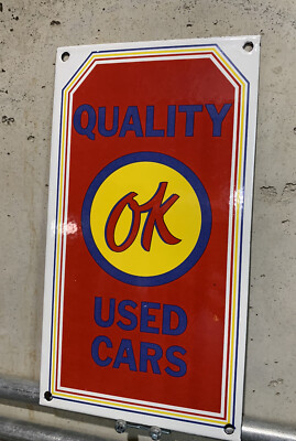 Vintage Style Quality Chevy Ok Used Cars Stevice SalesPorcelain Sign | eBay