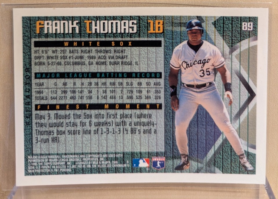 1995 Topps Finest REFRACTOR #89 Frank Thomas White Sox HOF RARE ICONIC ...