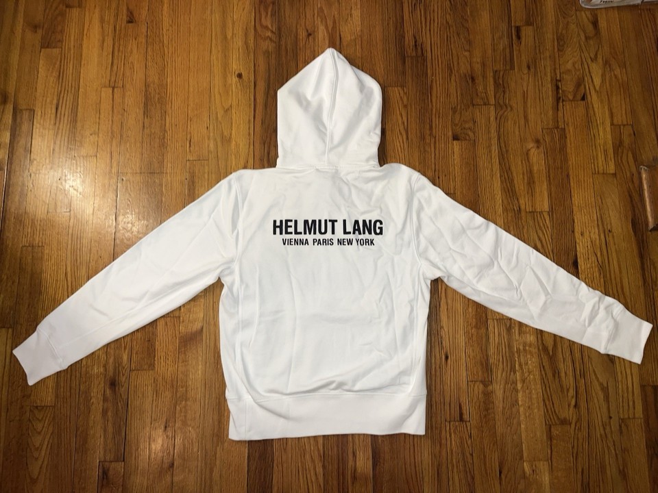 Helmut Lang Men's Sweatshirt Hoodie White with Blue Stripes Size Medium ...