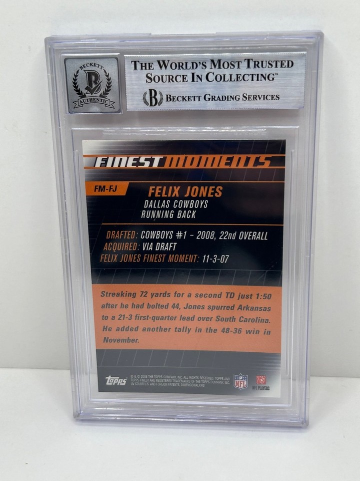 2008 Finest Moments Felix Jones #FMFJ Auto Beckett Witnessed Beckett 10 ...
