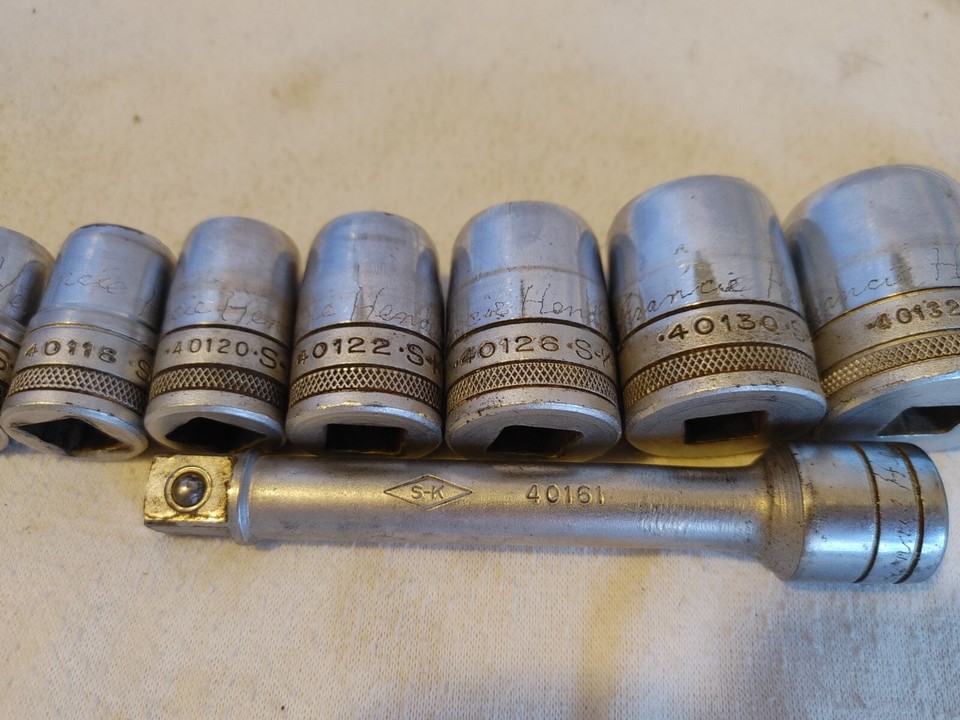 S-K TOOLS 1/2" DRIVE CHROME KNURLED SOCKETS SET OF 10 + 1- 5" EXTENSION ...