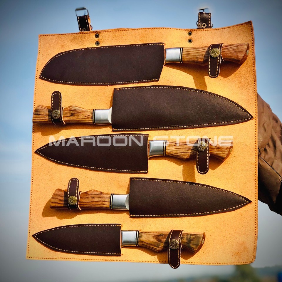 Damascus Steel Kitchen Chef Knife Set With Bag Knife collection Utility ...