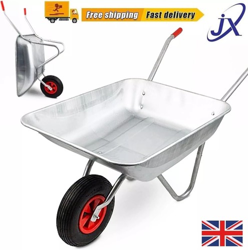 65L Heavy Duty Wheelbarrow Galvanised Home Garden Metal Cart with ...