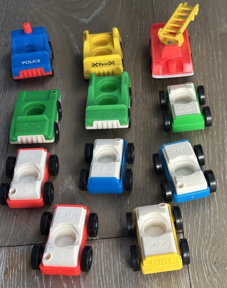 Vintage 11 Little People Fisher Price Vehicle Lot-Fire, Mail, Trucks ...