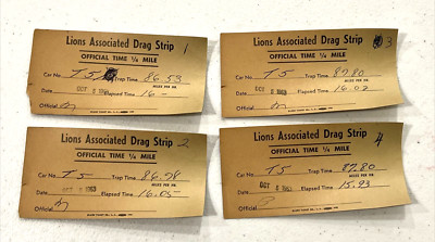 Vintage Lions Associated Drag Strip Time Ticket 1963 - Set of 4 | eBay