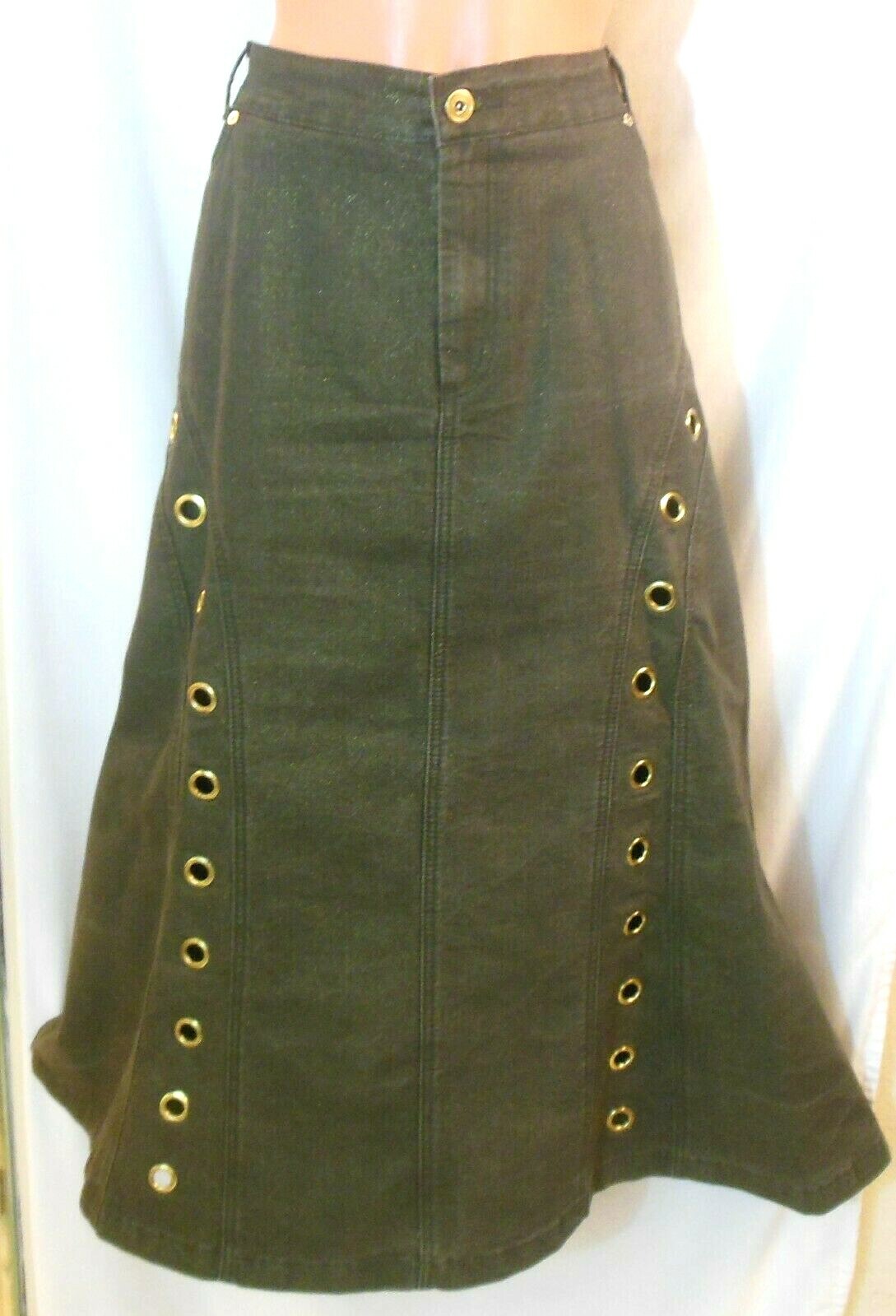 Catherines Added Dimensions Denim Maxi Skirt 0X Brn L… - Gem