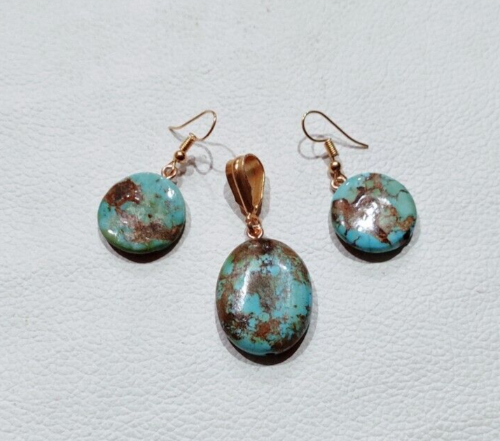 Turquoise Jewelry Earring-Pendant Set Handmade Turquoise 100% Natural ...
